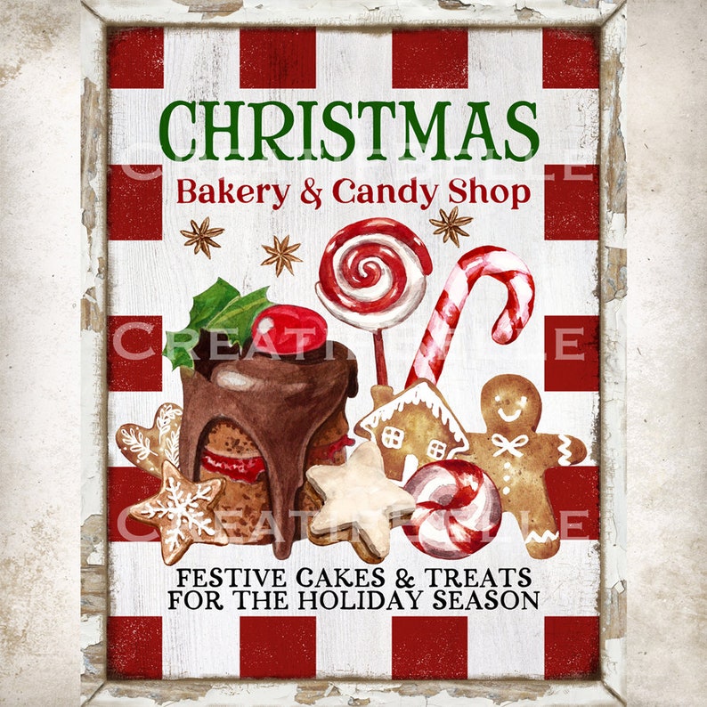 8.5x11 Plus 4 inch Sq Christmas Bakery & Candy Shop Sign | Etsy