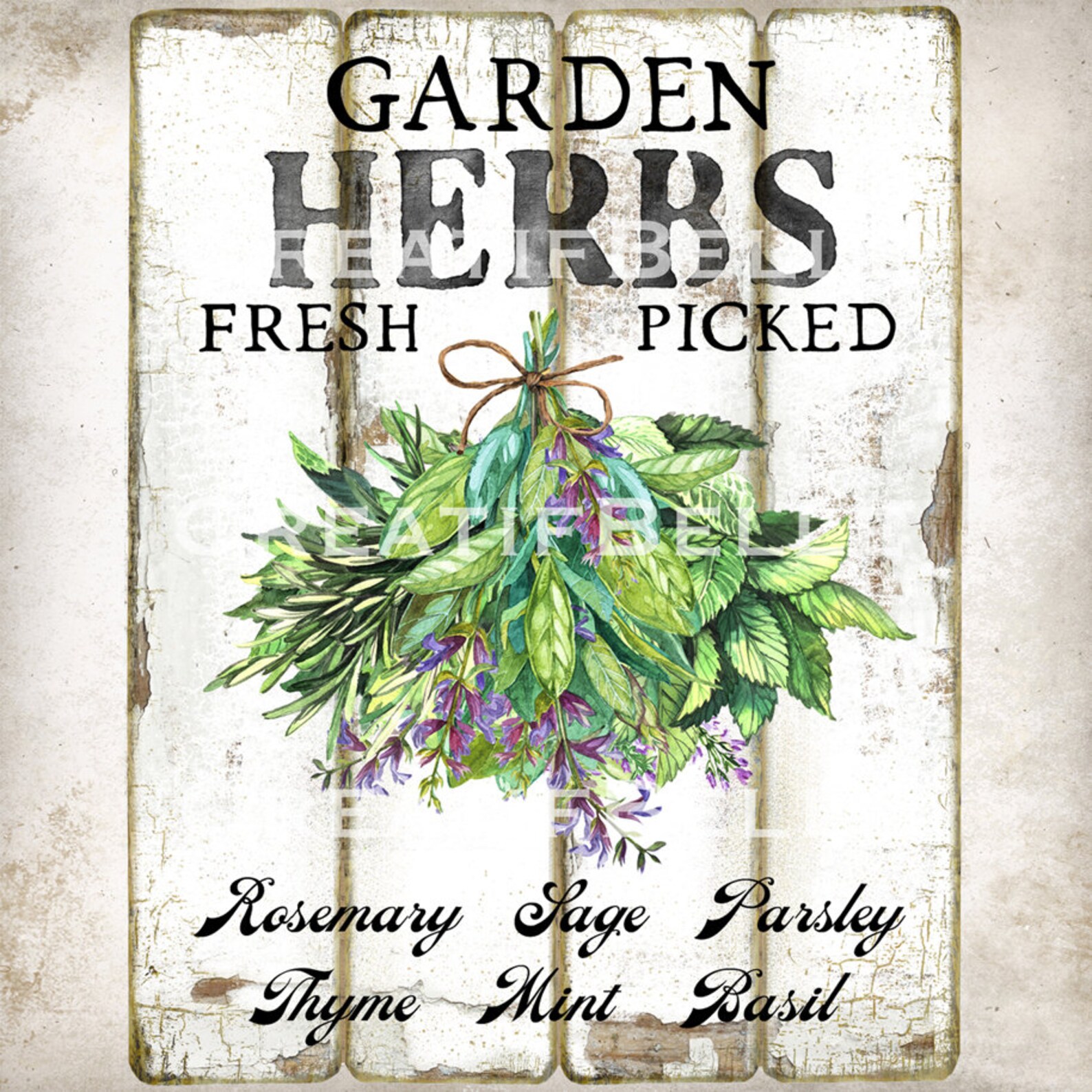 Vintage Garden Herbs Sign Farmhouse Kitchen Herbs Wall Art - Etsy