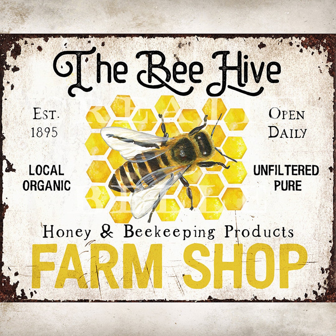 Vintage Bee Farm Sign, Bee Hive, Honey Bee, Beekeeping, Farmhouse Bee ...