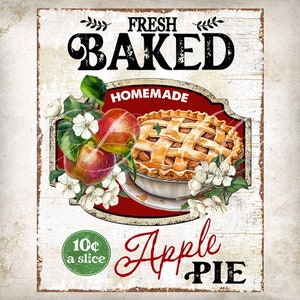 Vintage Fresh Baked Apple Pie Rustic Country Farmhouse Kitchen DIY Wall ...
