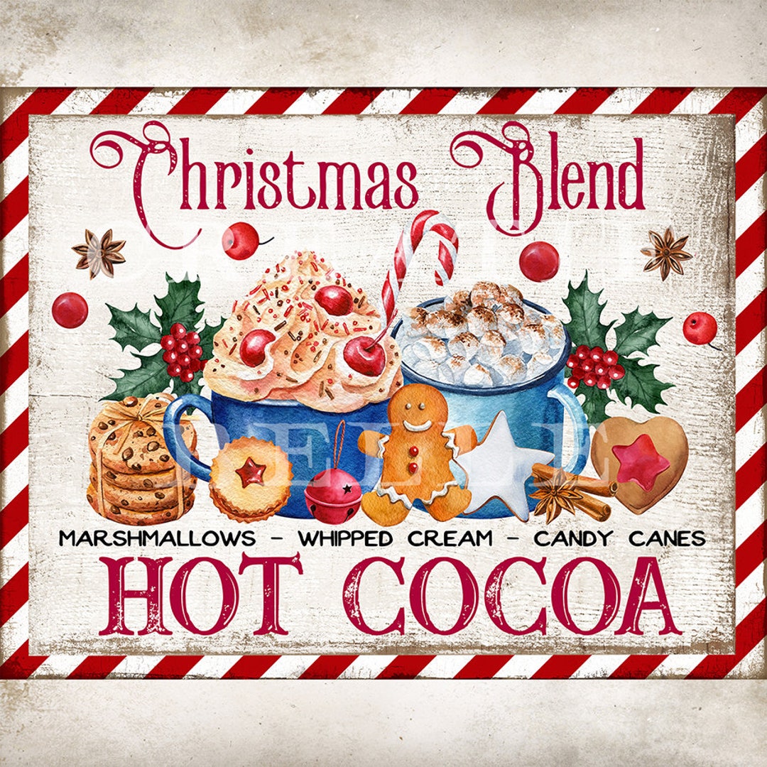 Christmas Hot Cocoa Cookies Holly Candy Cane Farmhouse Christmas Wall ...