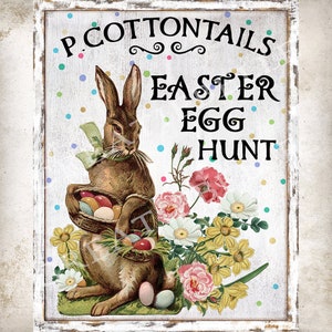 Vintage Cottontails Easter Egg Hunt Bunny Rabbit Farmhouse Easter Decor ...