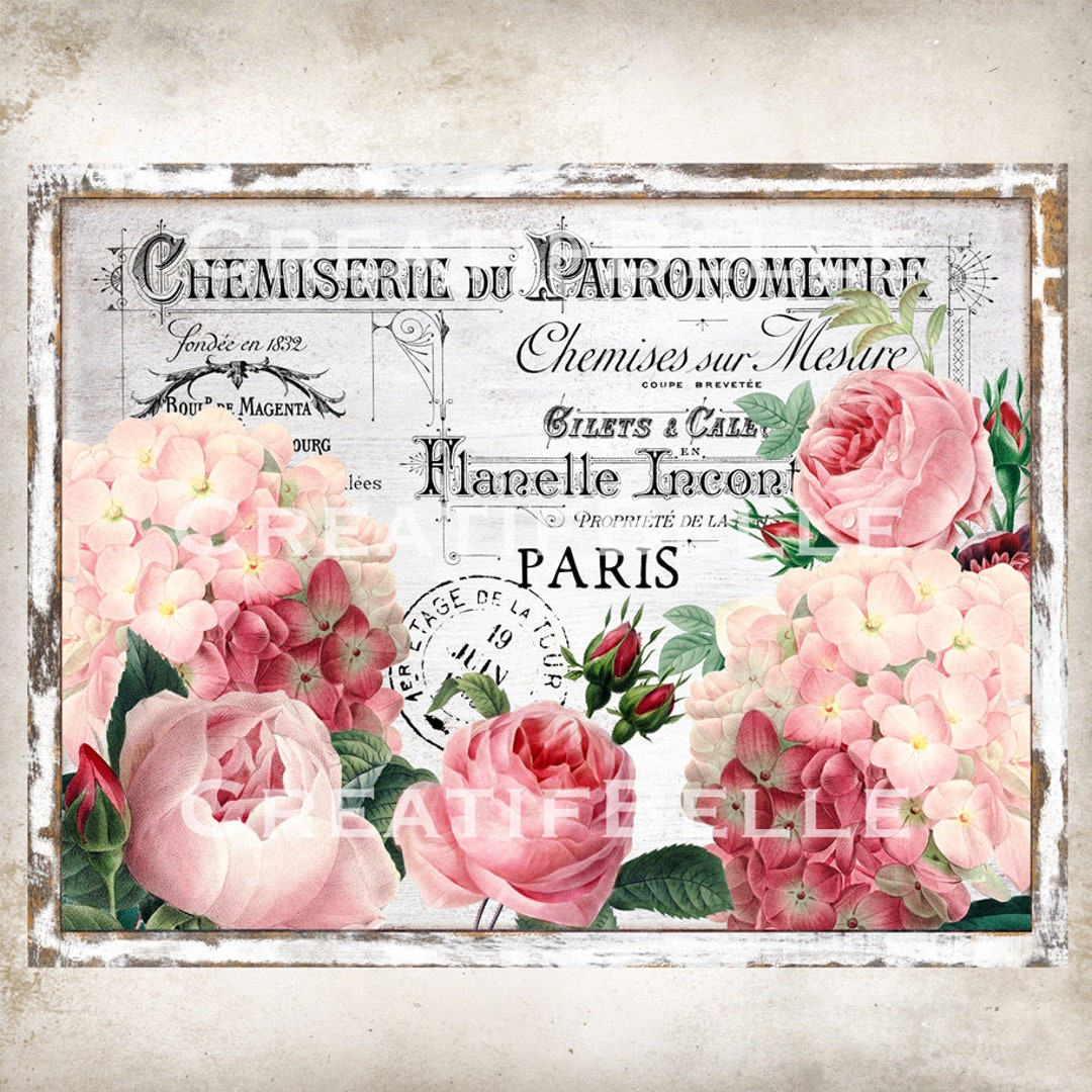 French Shabby Chic Roses Sign French Floral Wreath Decor Accent ...