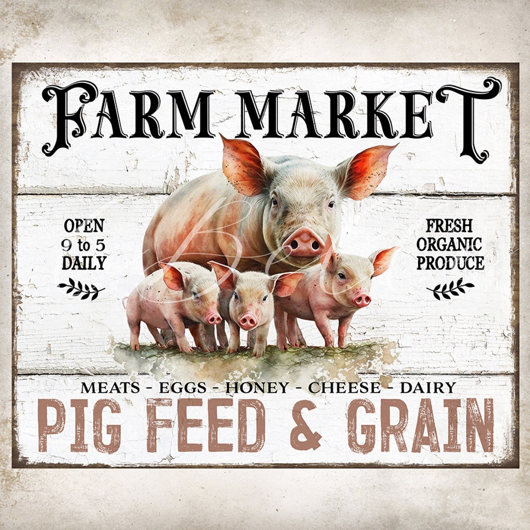 Vintage Farm Market Pig Sign Rustic Country Farmhouse DIY Wall Sign ...