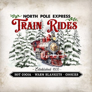 North Pole Express Train Rides Farmhouse Christmas Home Decor DIY Sign ...