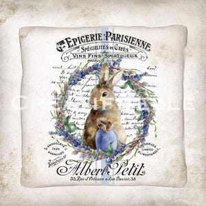 French Vintage Easter Bunny Rabbit in Lavender Wreath French Farmhouse ...