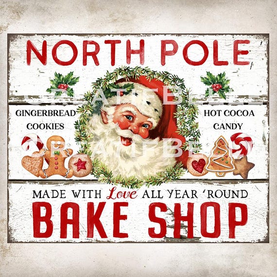Retro North Pole Santa Bake Shop Modern Farmhouse Christmas Fai da te Segno Omino di pan di zenzero Biscotti Vassoio per le feste Ghirlanda Accent