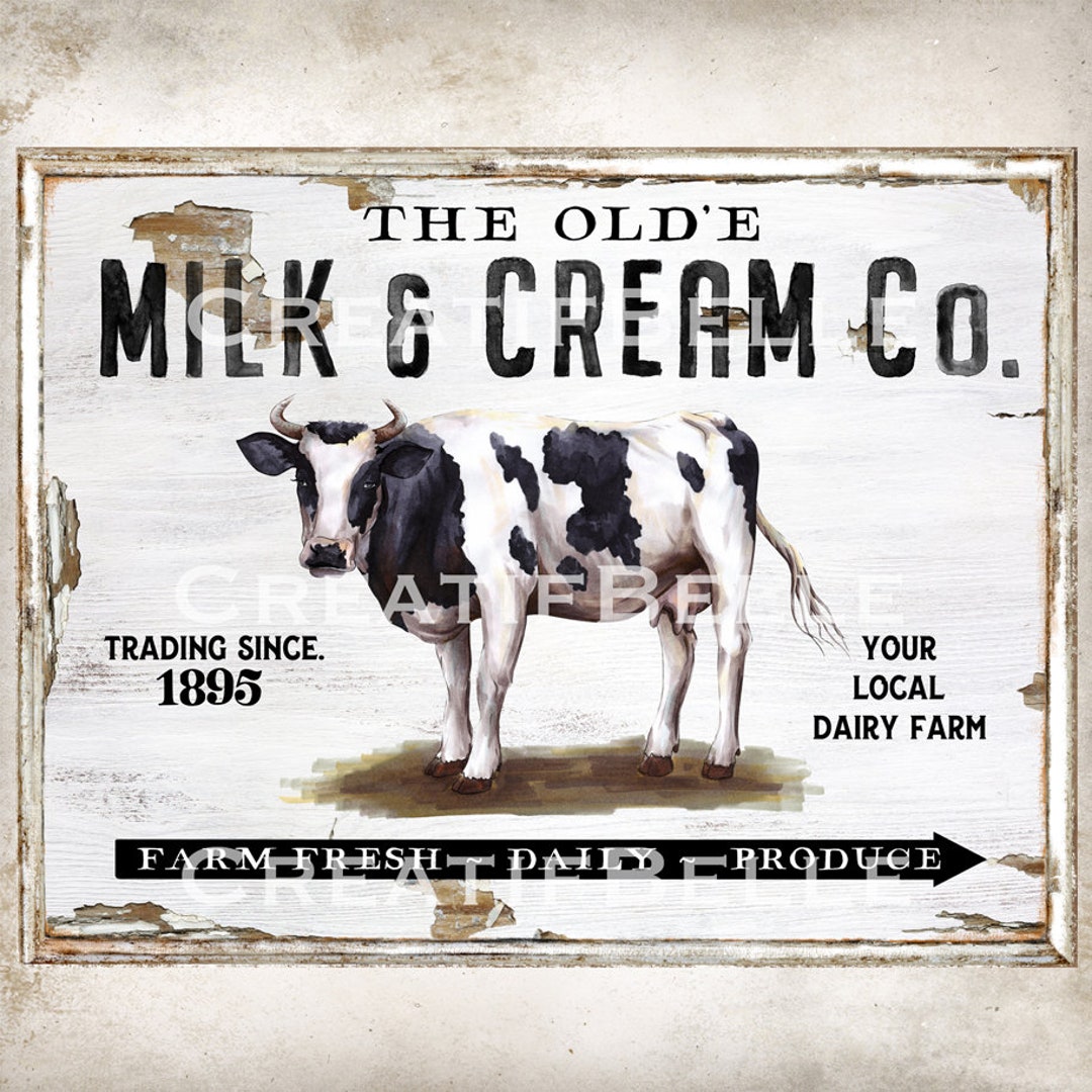 Farmhouse Milk & Cream Co Cow Sign Rustic Dairy Cow Wood Sign - Etsy