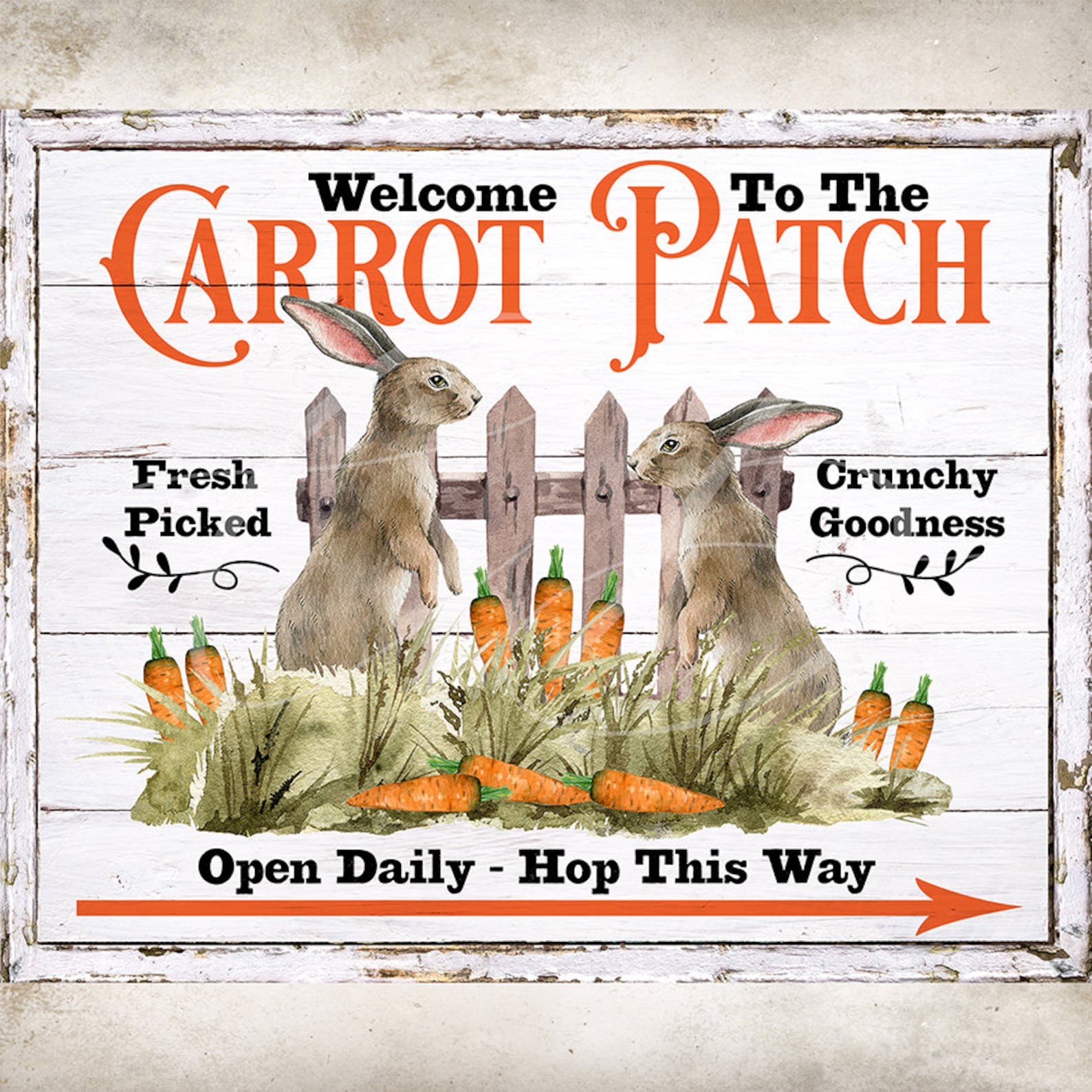Easter Bunny Rabbits Carrot Patch Farmhouse Easter Home Decor DIY Sign ...