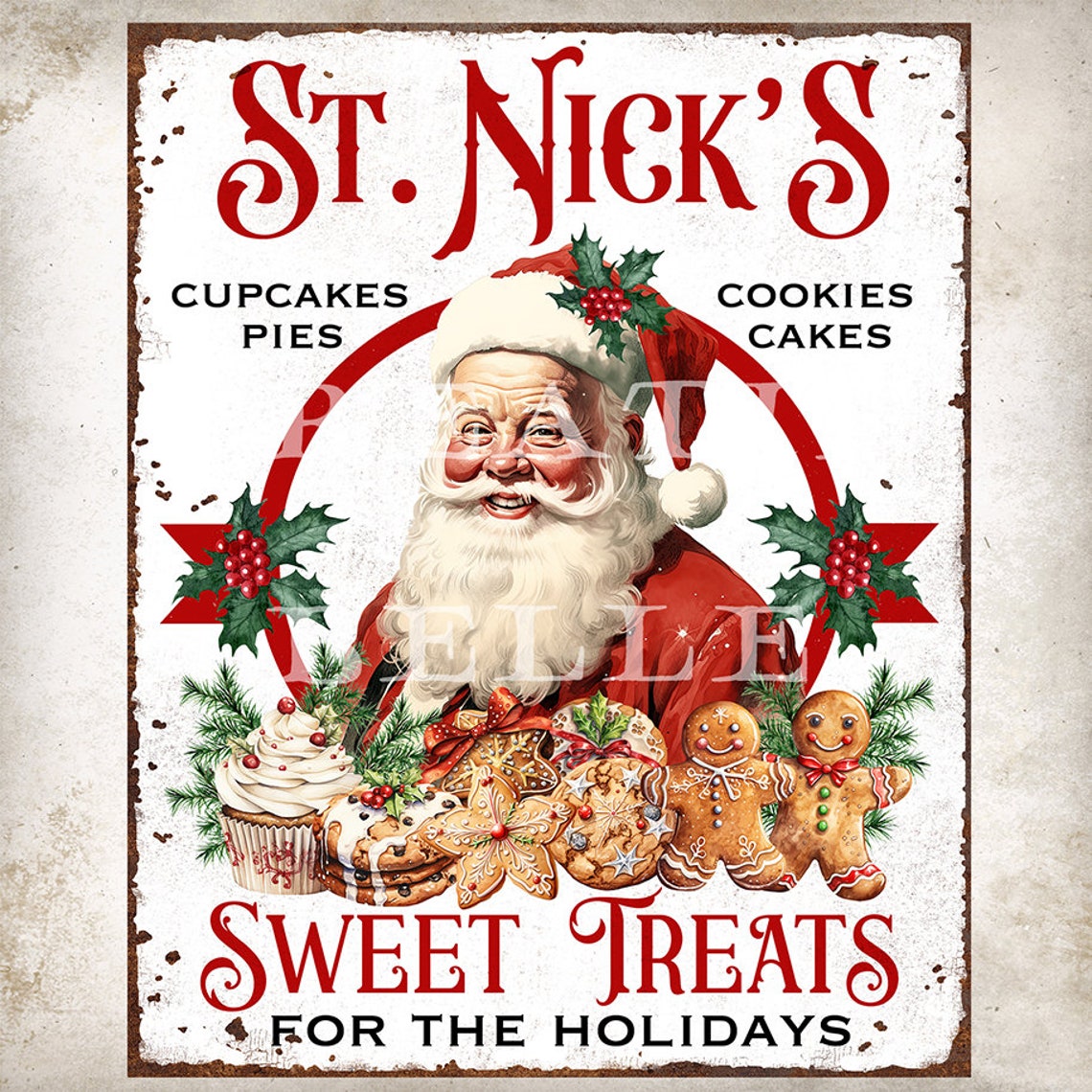 Retro Santa St Nick's Cookies DIY Sign Farmhouse Christmas Home Decor ...