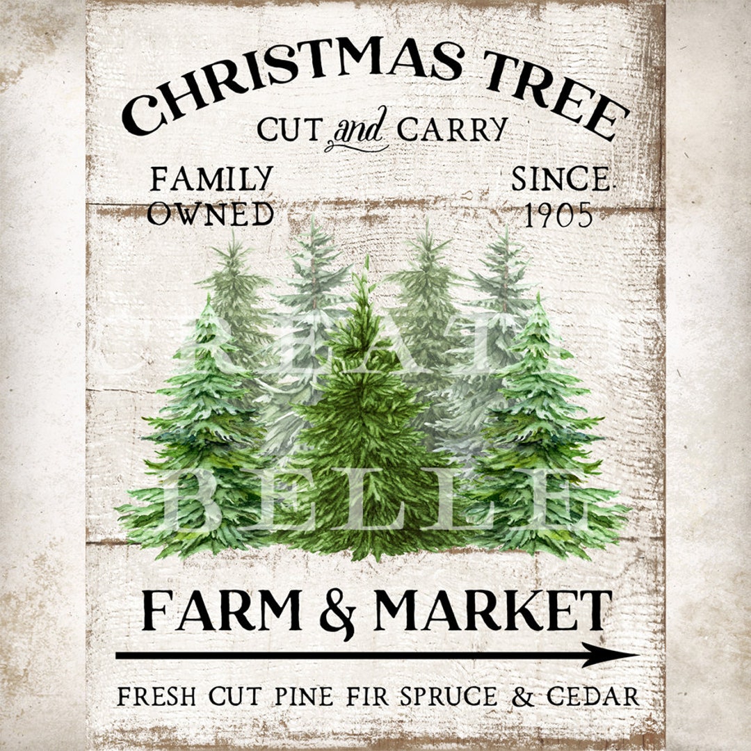 8.5x11 Plus 4 Inch Square Christmas Tree Farm & Market Sign Modern ...