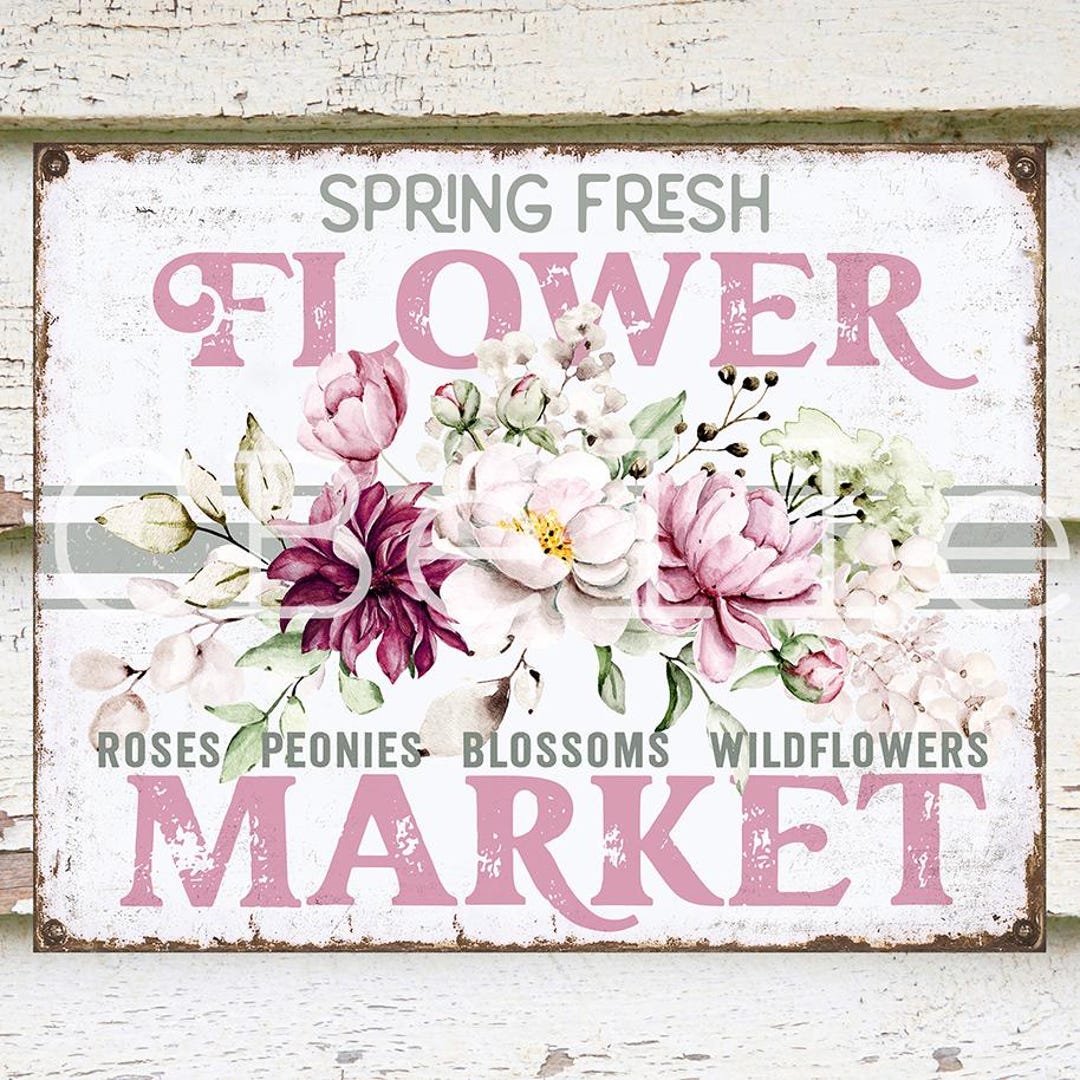 Vintage Shabby Chic Pink Floral, DIY Wall Art Sign, Summer Wreath ...