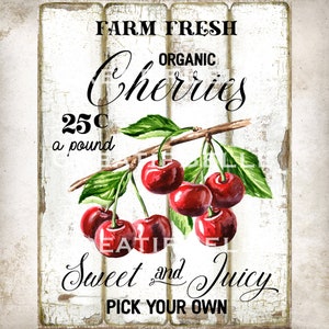 8.5x11 Plus 4 Inch Sq Cherry Sign, Farmhouse Fruit Wood Sign, Wreath ...