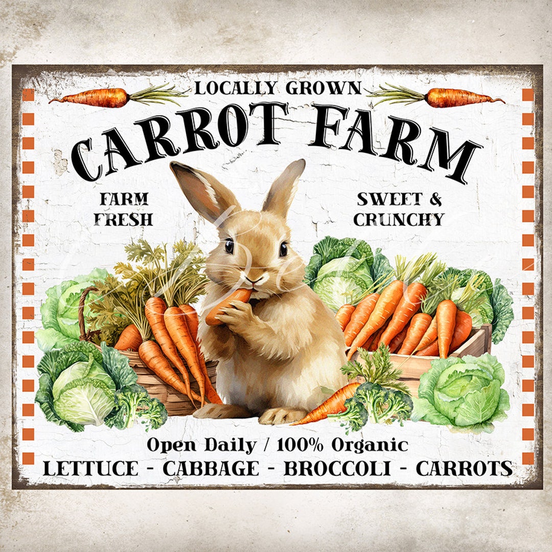 Vintage Easter Bunny Rabbit Carrot Patch Farmhouse Easter Home Decor ...