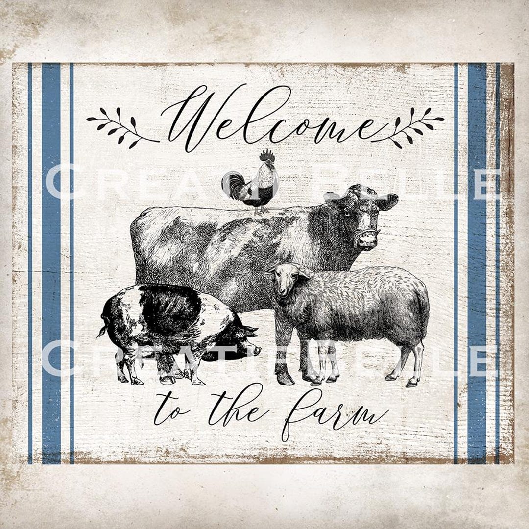 Welcome to the Farm Animals, Country Farmhouse Cow, Sheep, Pig, Rooster ...