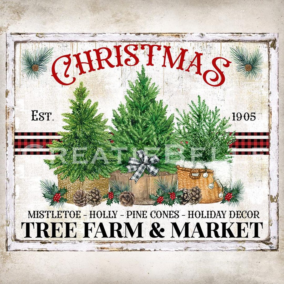 Christmas Tree Farm & Market Farmhouse Christmas DIY Wall Art Sign ...