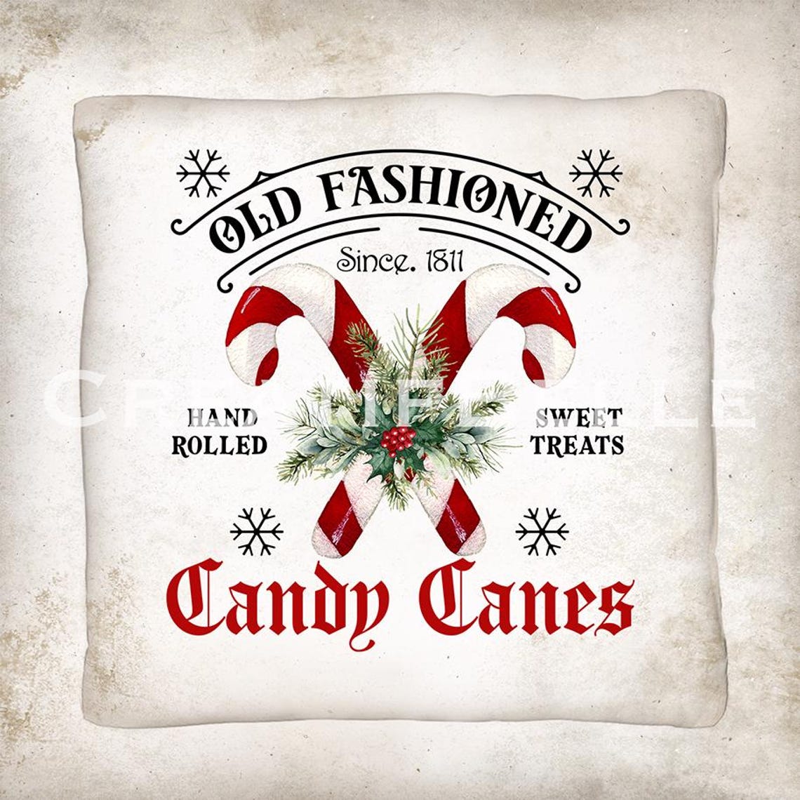 8x8 Inch Vintage Candy Cane Square Farmhouse Festive DIY Sign Christmas ...