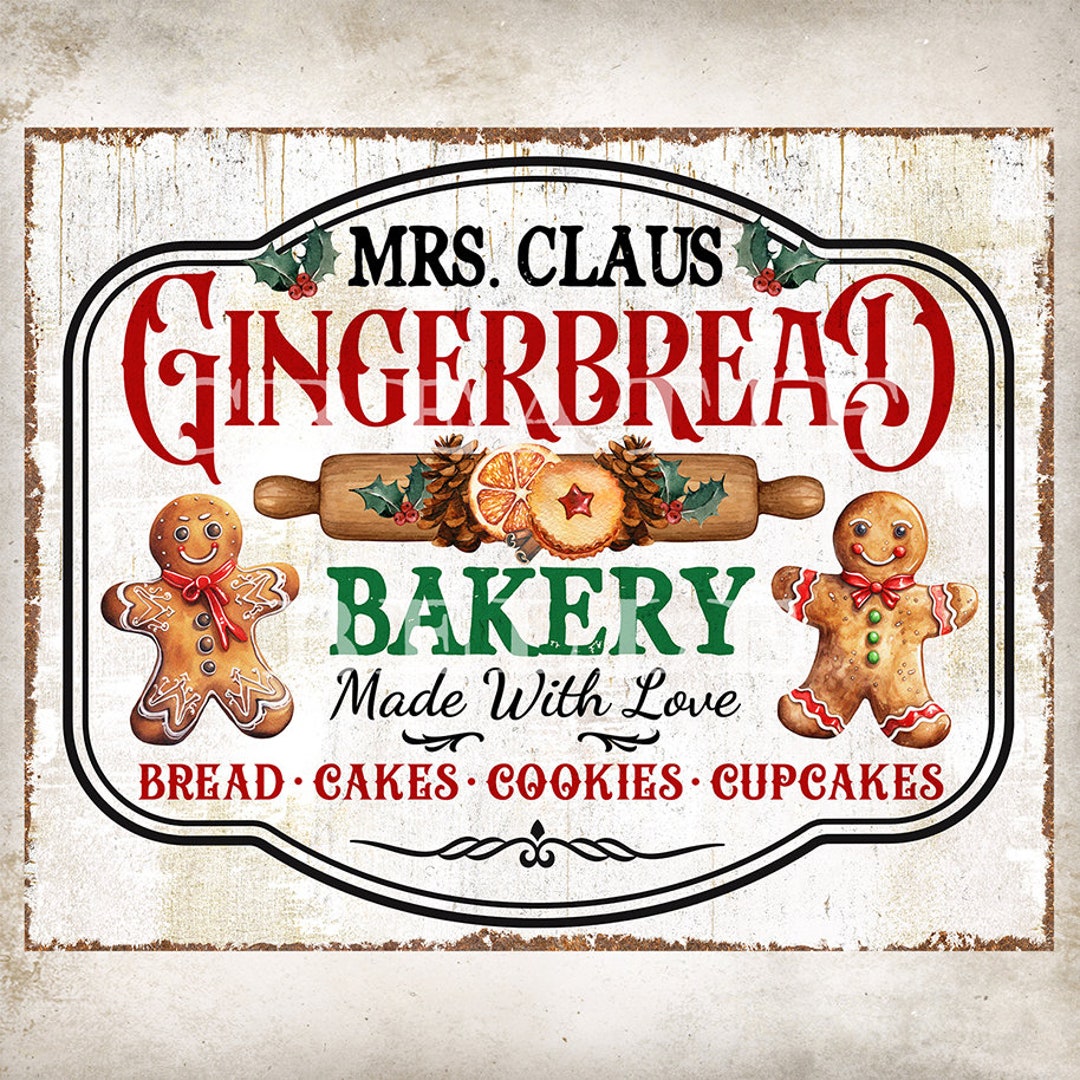Mrs Claus Gingerbread Bakery Farmhouse Christmas Kitchen Home Decor DIY ...