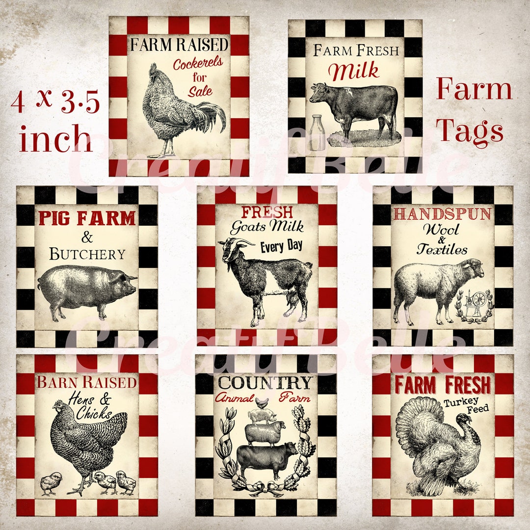 8 4 X 3.5 Inch Farm Animal Tags, Instant Digital Download, Printable ...