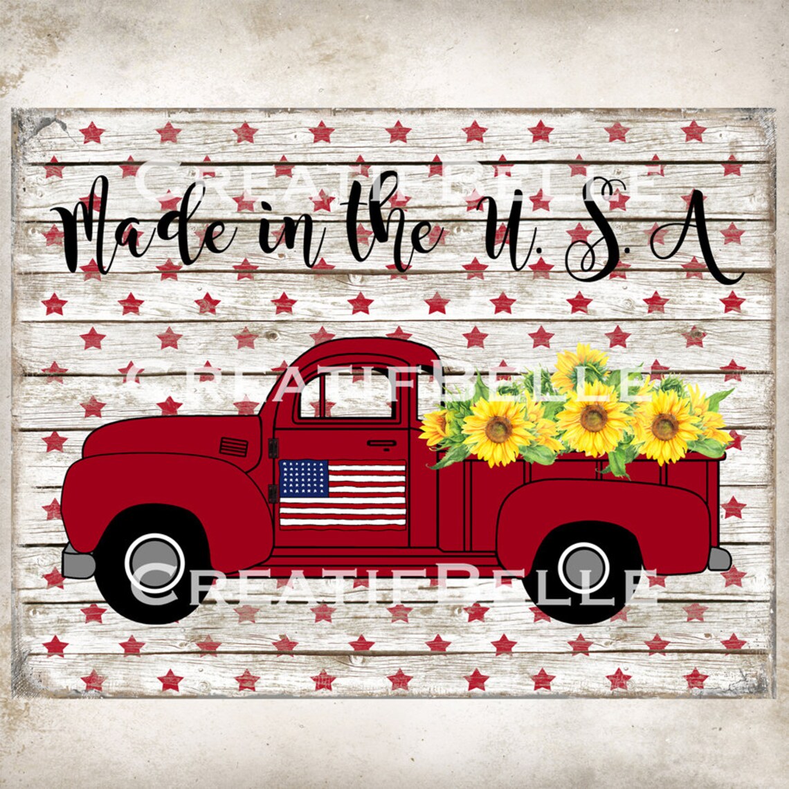 Made in the USA Red Patriotic Farm Truck Sign July 4th Wreath | Etsy