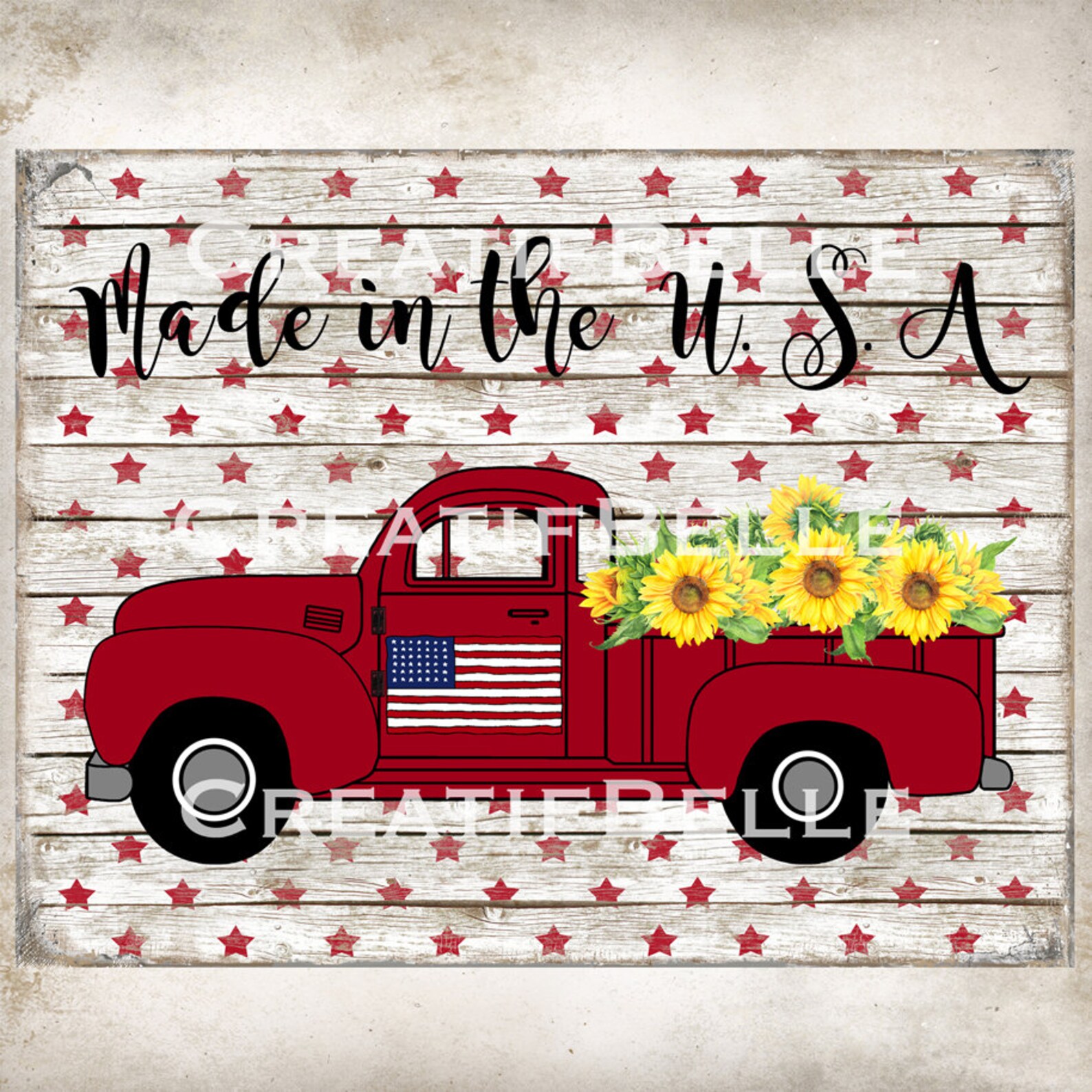 Made in the USA Red Patriotic Farm Truck Sign July 4th Wreath | Etsy