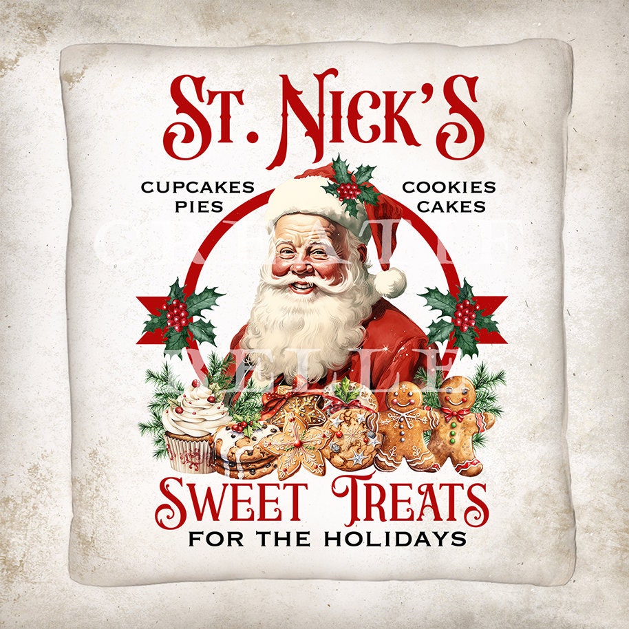 Retro Santa St Nick's Cookies DIY Sign Farmhouse Christmas Home Decor ...