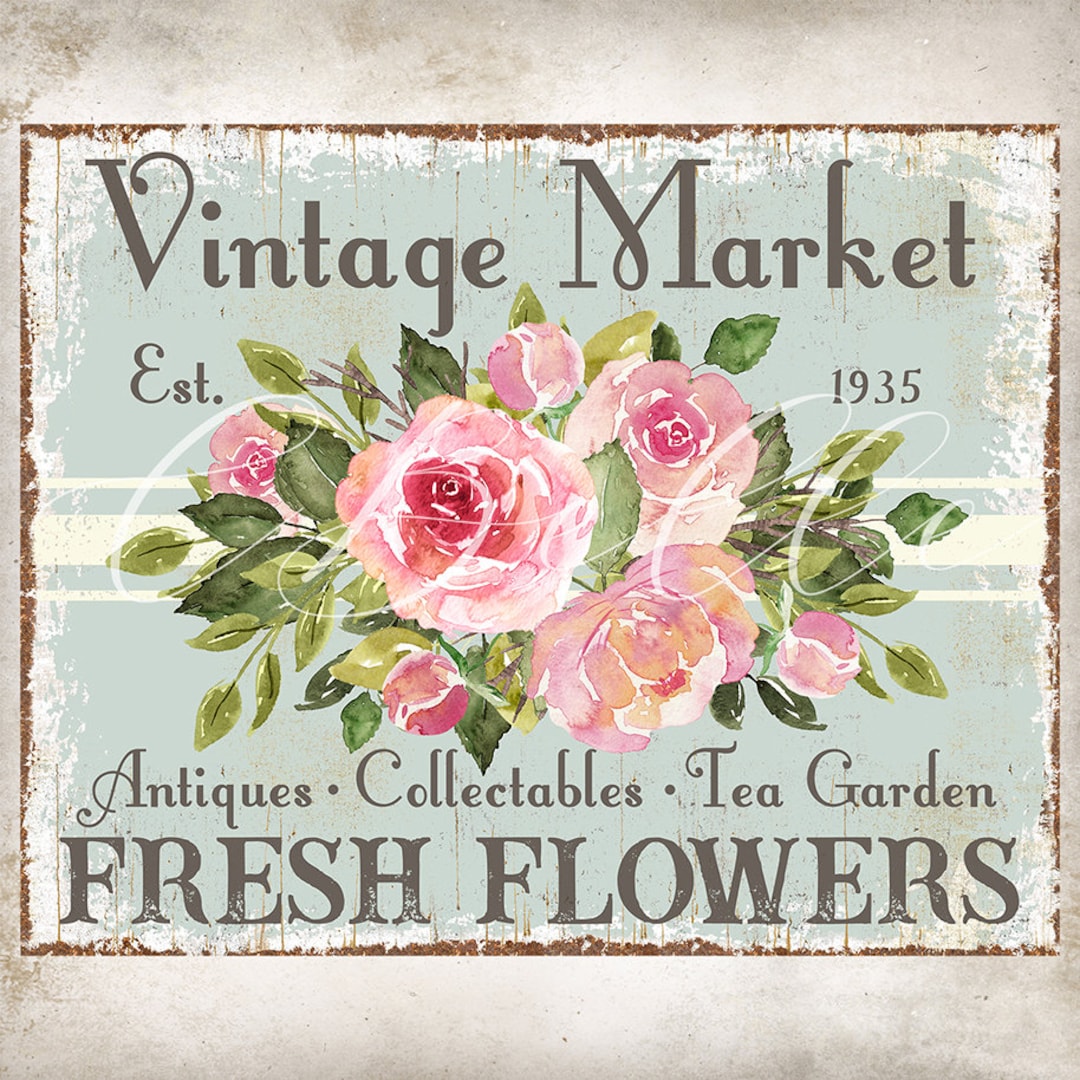 Vintage Market Fresh Flower Sign Modern Farmhouse DIY Floral Wall Sign ...