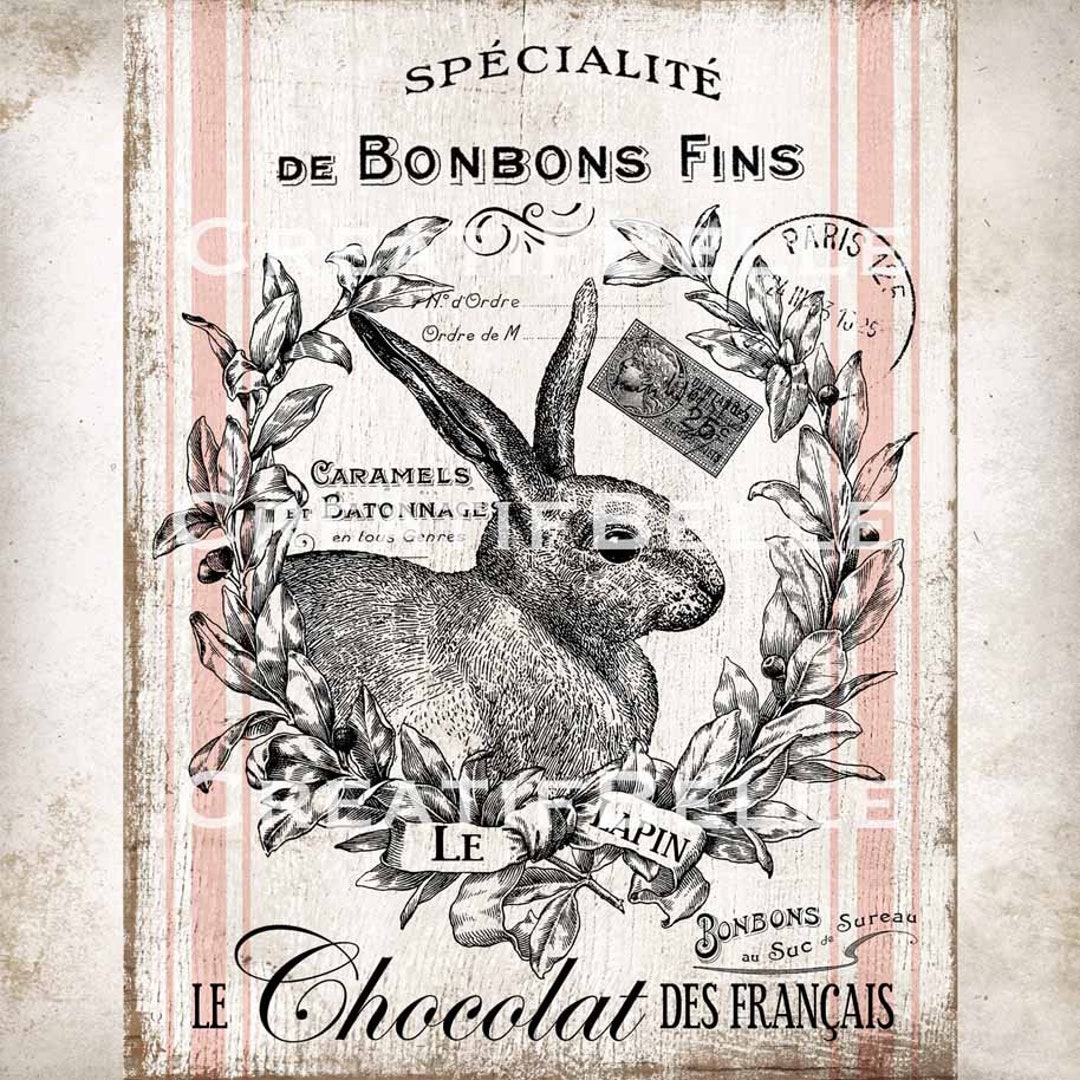 French Vintage Rustic Easter Rabbit, Easter Pillow Transfer, Easter ...