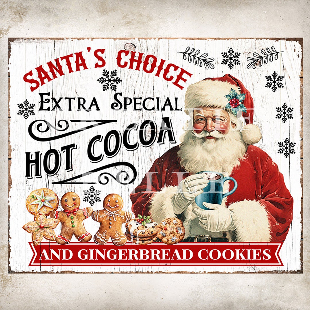 Vintage Santa's Hot Cocoa Farmhouse Christmas Home Decor DIY Sign ...