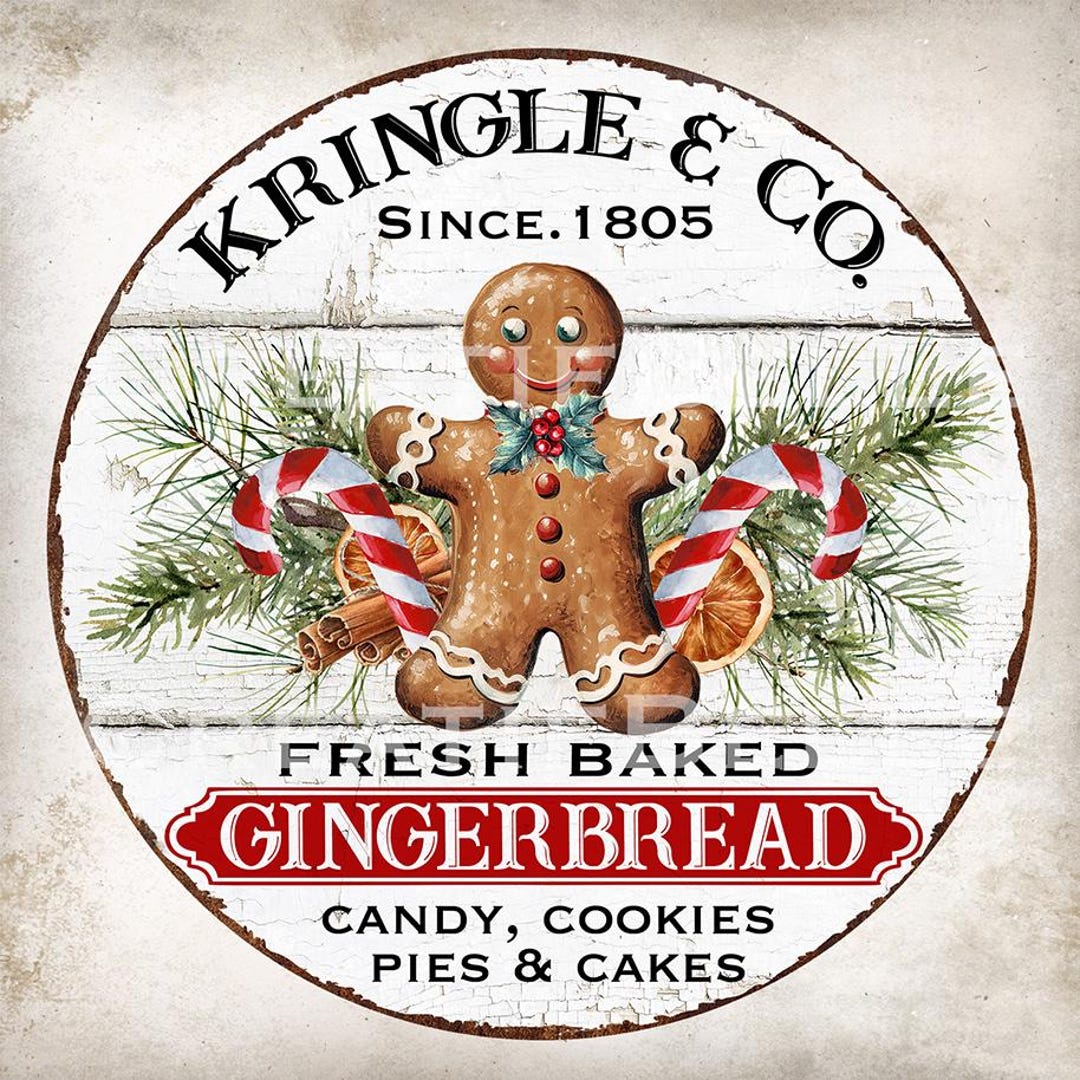 8 Inch Round Retro Gingerbread Man DIY Sign Christmas Door Hanger ...