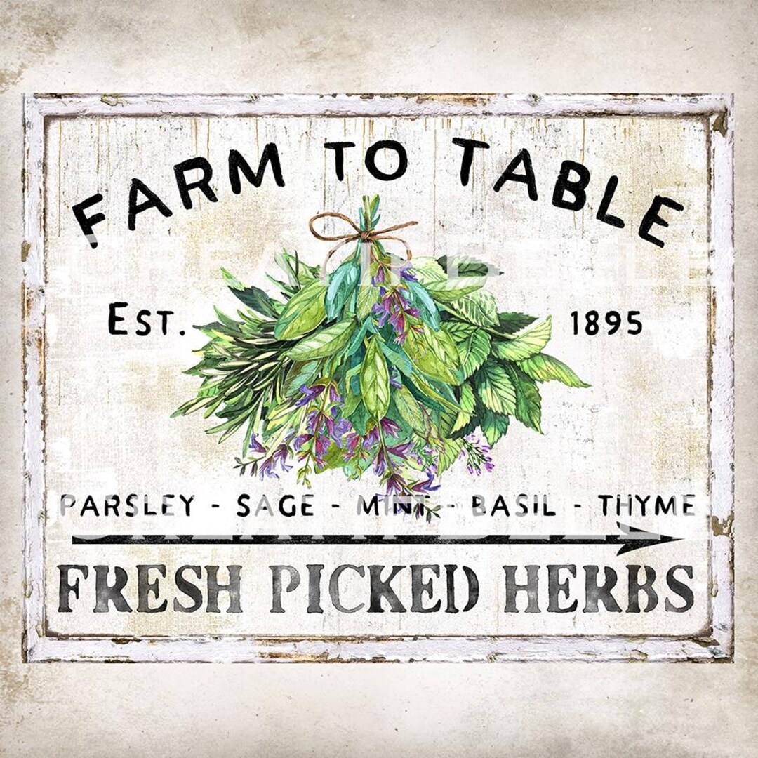 Vintage Rustic Farm to Table Fresh Hanging Herbs DIY Sign Modern ...
