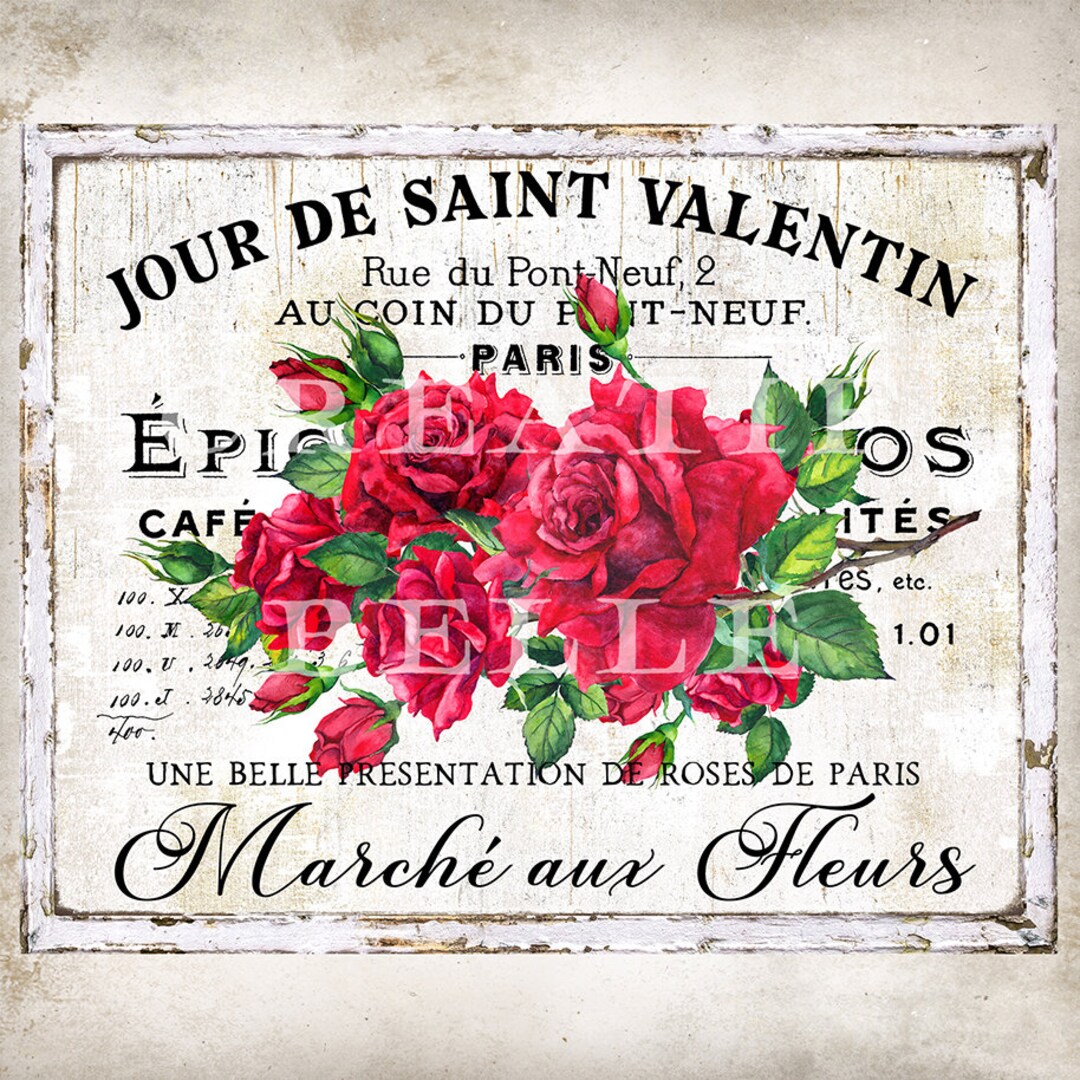 Vintage French Valentine's Flower Market Rustic Farmhouse Floral Wall ...