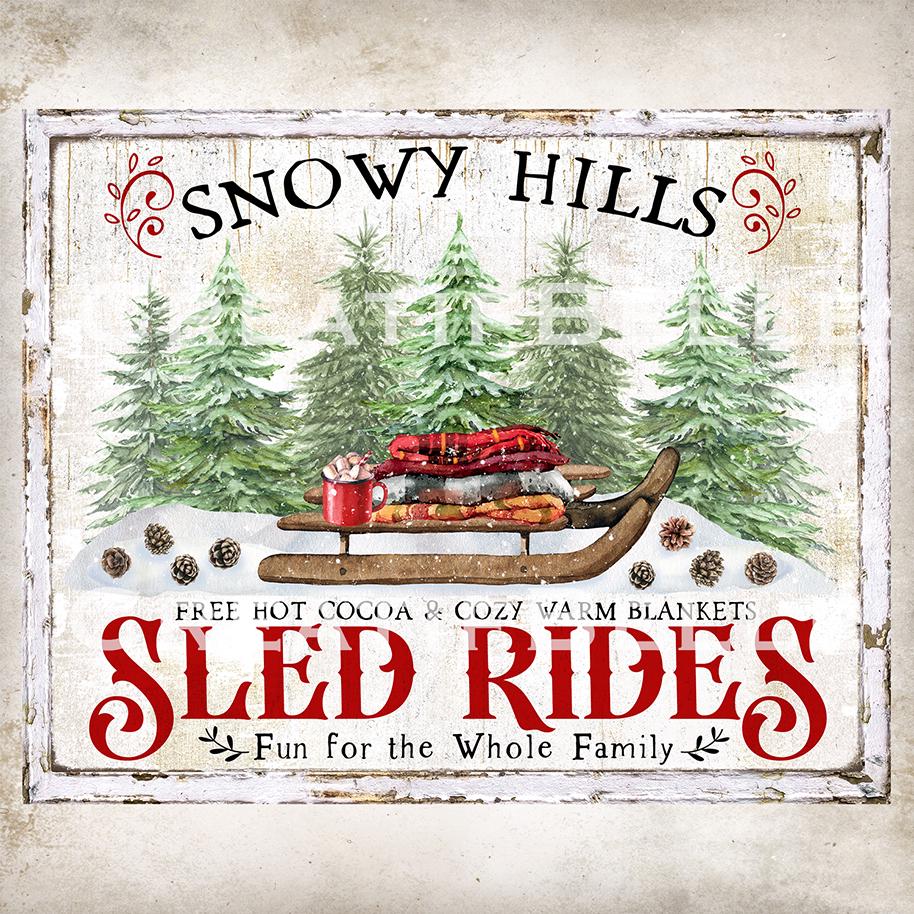 Vintage Christmas Sled Rides Farmhouse Holiday Home Decor Wall Art DIY ...