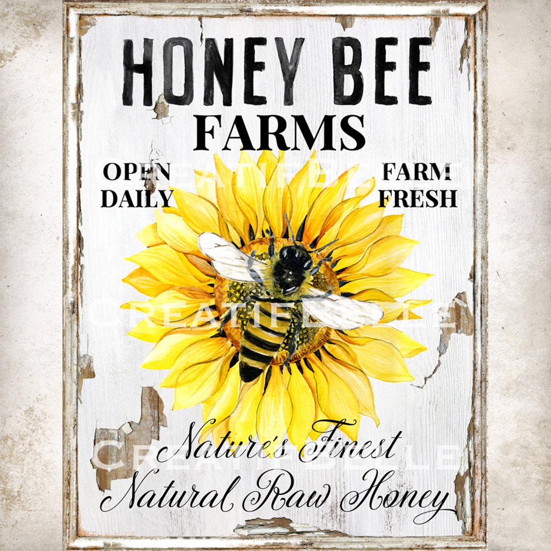 Honey Bee Farm Sign Sunflower Wreath Decor Accent Transfer Sign ...