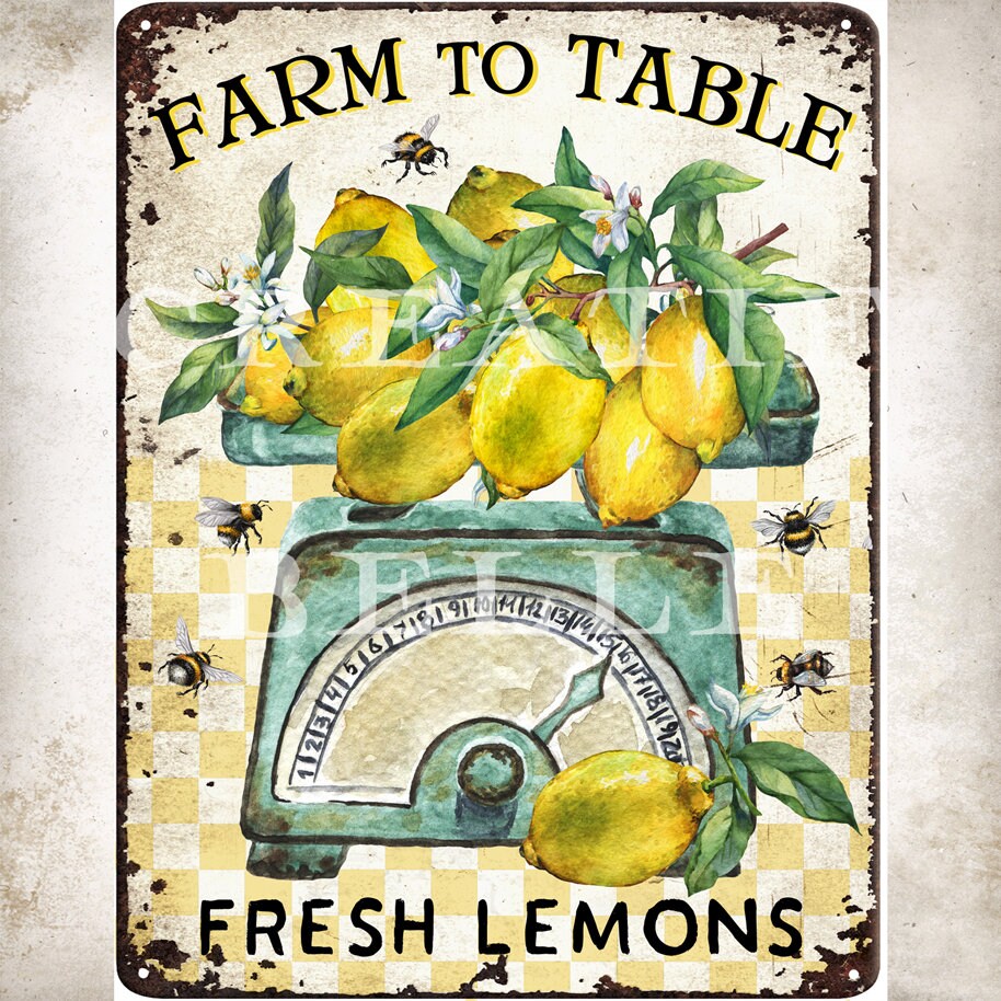 Farmhouse Home Decor and Print Grunge Wood Background Farm Fresh Lemons ...