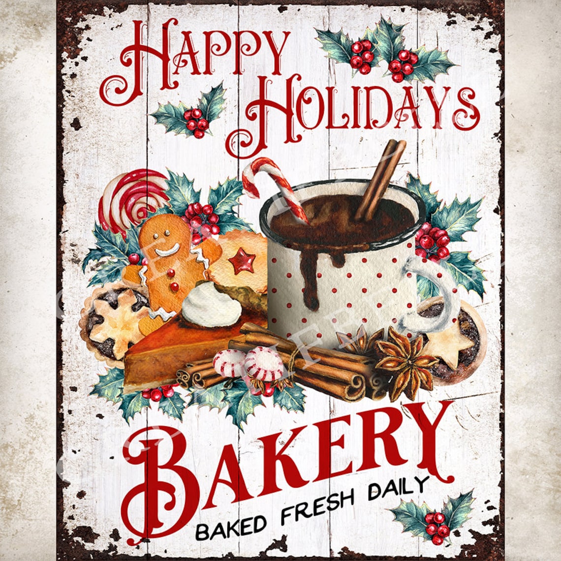 Happy Holidays Bakery Farmhouse Christmas Home Decor DIY Sign - Etsy