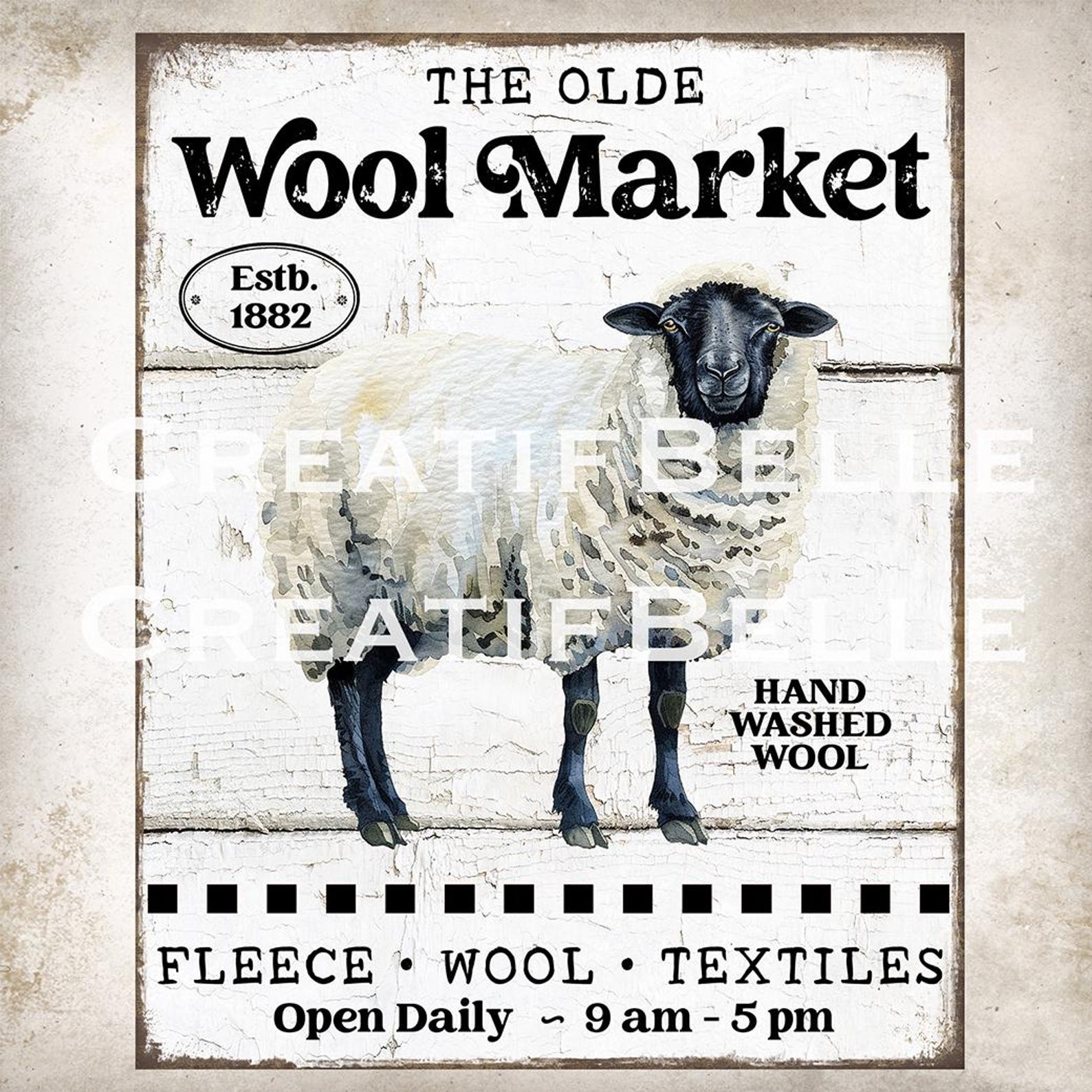 Olde Wool Market Primitive Farm Style Sheep Rustic Farmhouse Barn DIY ...