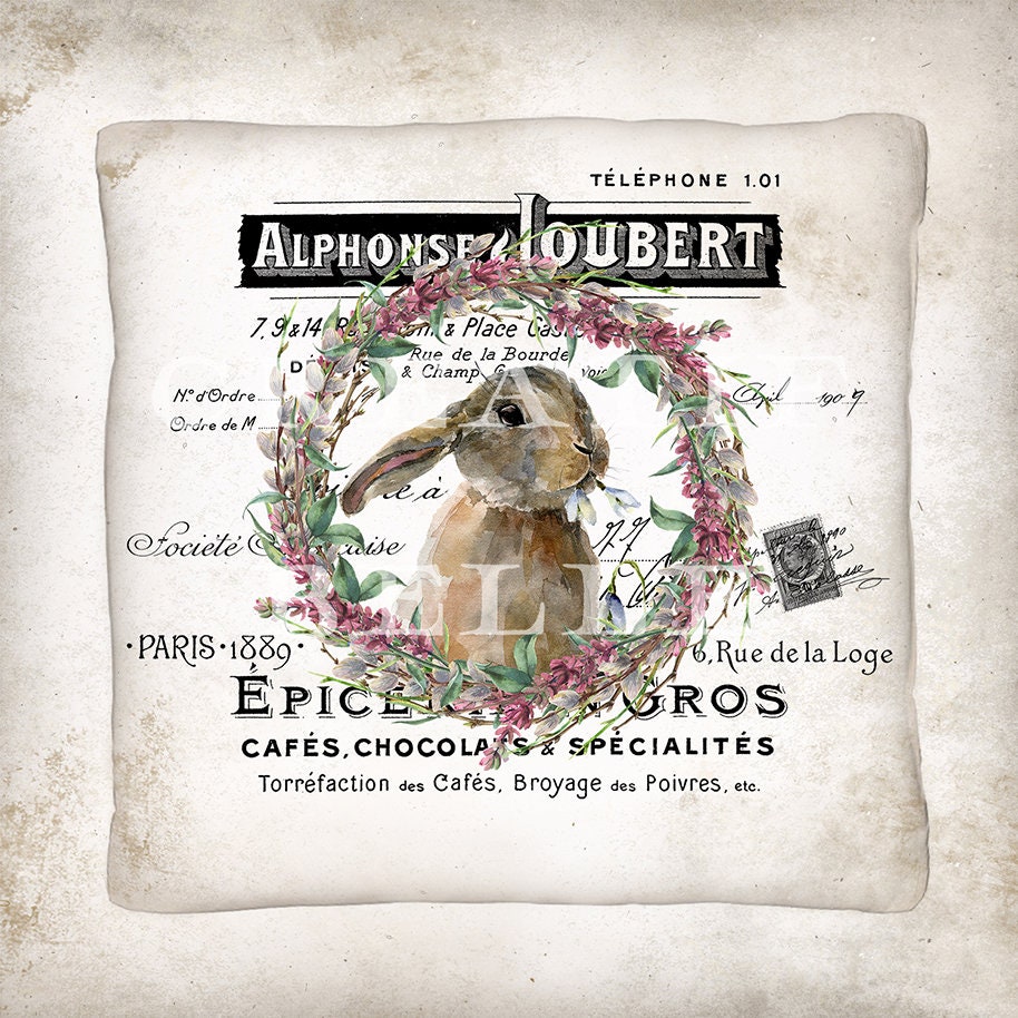 Vintage Rustic French Bunny Rabbit Farmhouse Easter Home Decor DIY Sign ...
