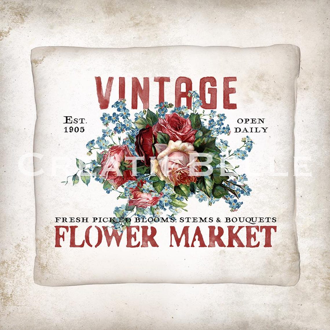 Vintage Flower Market DIY Sign Victorian Roses Rustic Farmhouse Floral ...