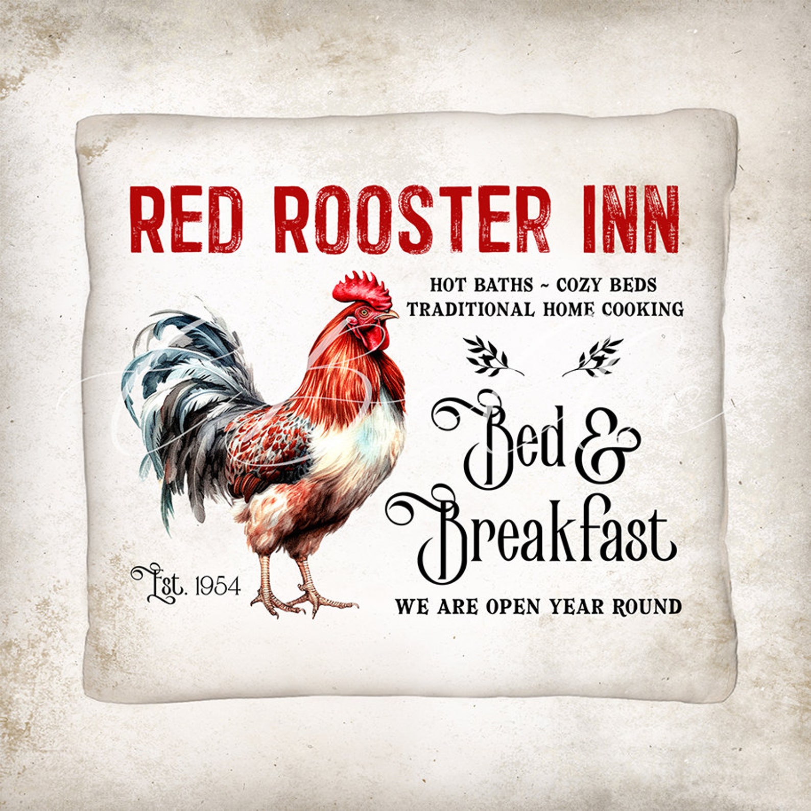 Red Rooster Inn Bed & Breakfast Vintage Rustic Farmhouse DIY Wall Sign ...