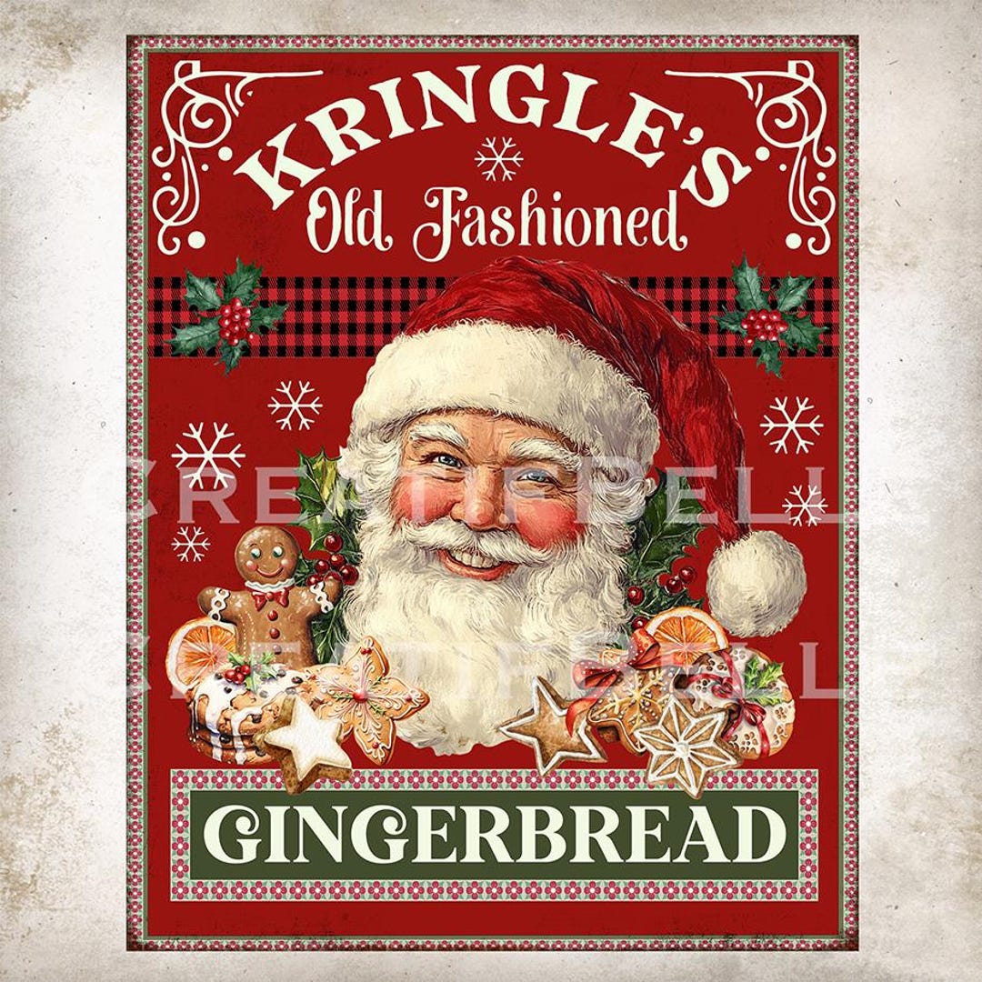 Vintage Retro Santa Gingerbread Cookies DIY Sign Farmhouse Christmas ...