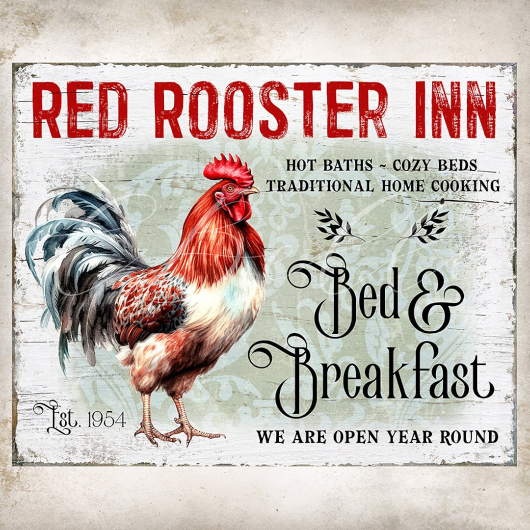 Red Rooster Inn Bed & Breakfast Vintage Rustic Farmhouse DIY Wall Sign ...