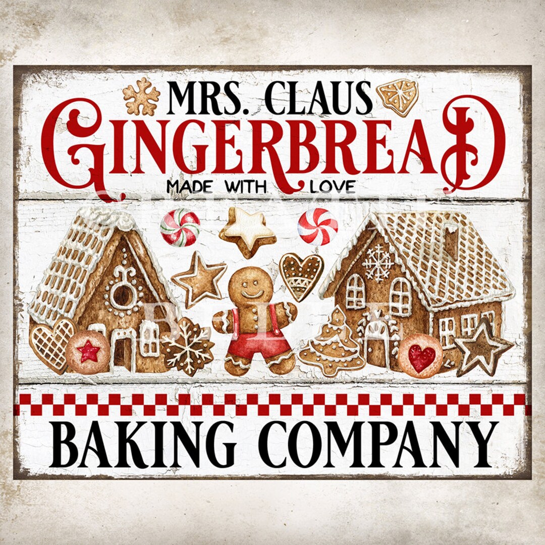 Mrs Claus Gingerbread Bakery Farmhouse Christmas Home Decor DIY Sign ...