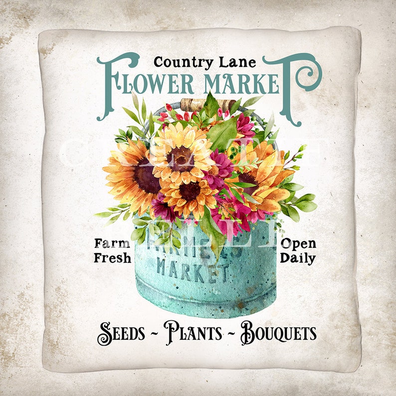 Flower Market Sunflowers Chrysanthemums Bucket Farmhouse Home Decor DIY ...
