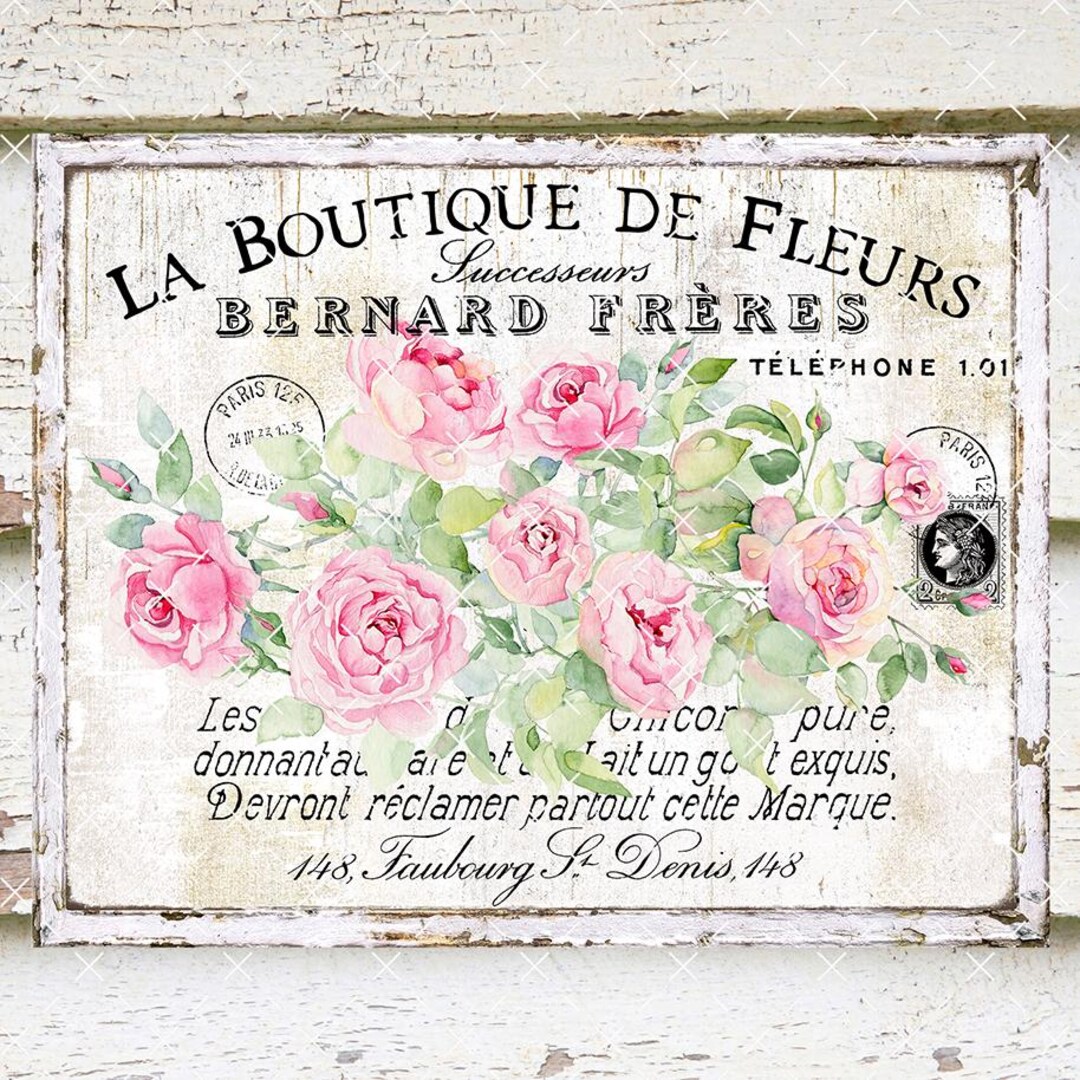 Vintage Shabby Chic Pink Roses French Farmhouse Floral DIY Wall Sign ...