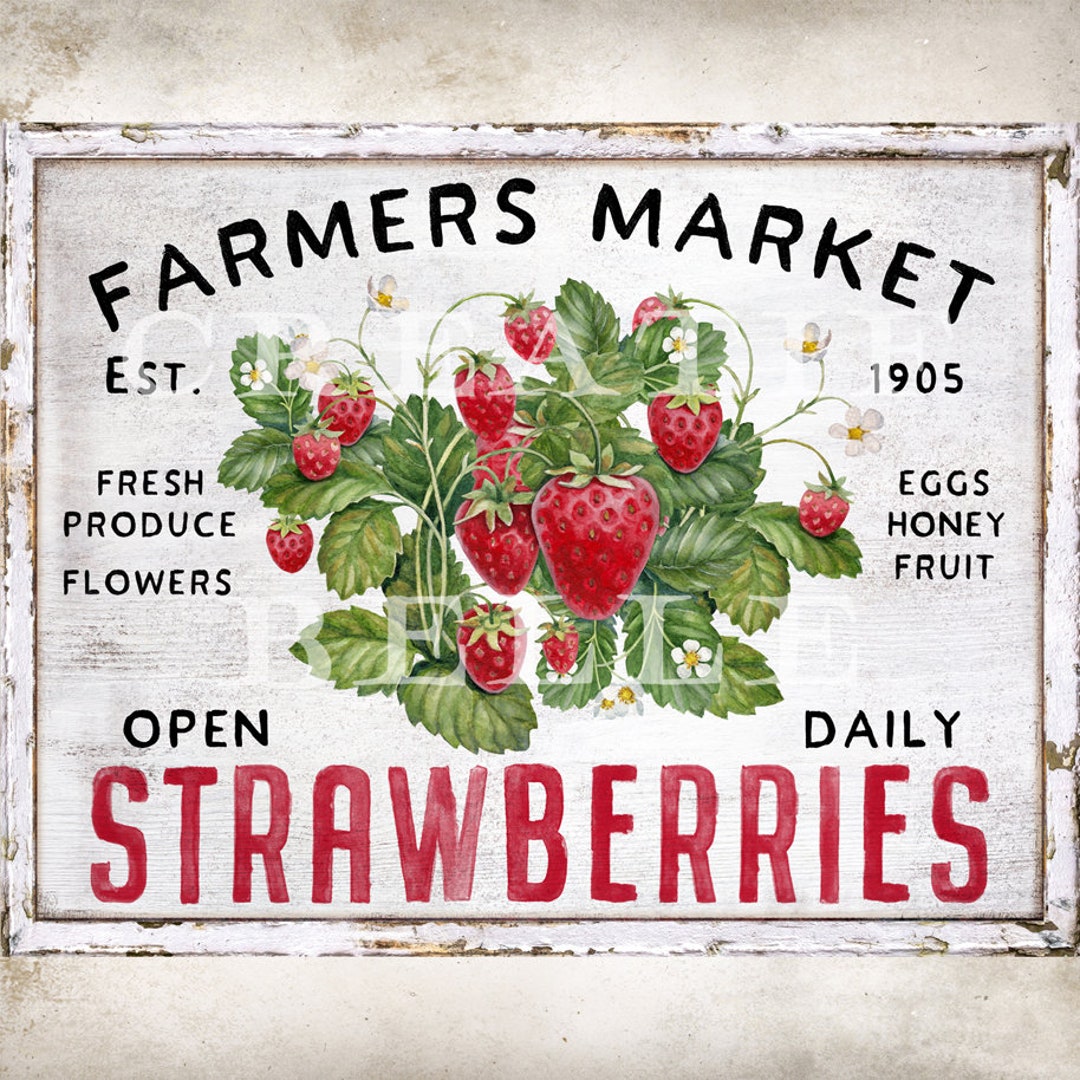 Modern Farmhouse Decor Chippy Wood Strawberry Sign Farmers Market ...