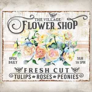 Rustic Shabby Chic Flower Shop Farmhouse Floral Wall Art DIY Sign ...