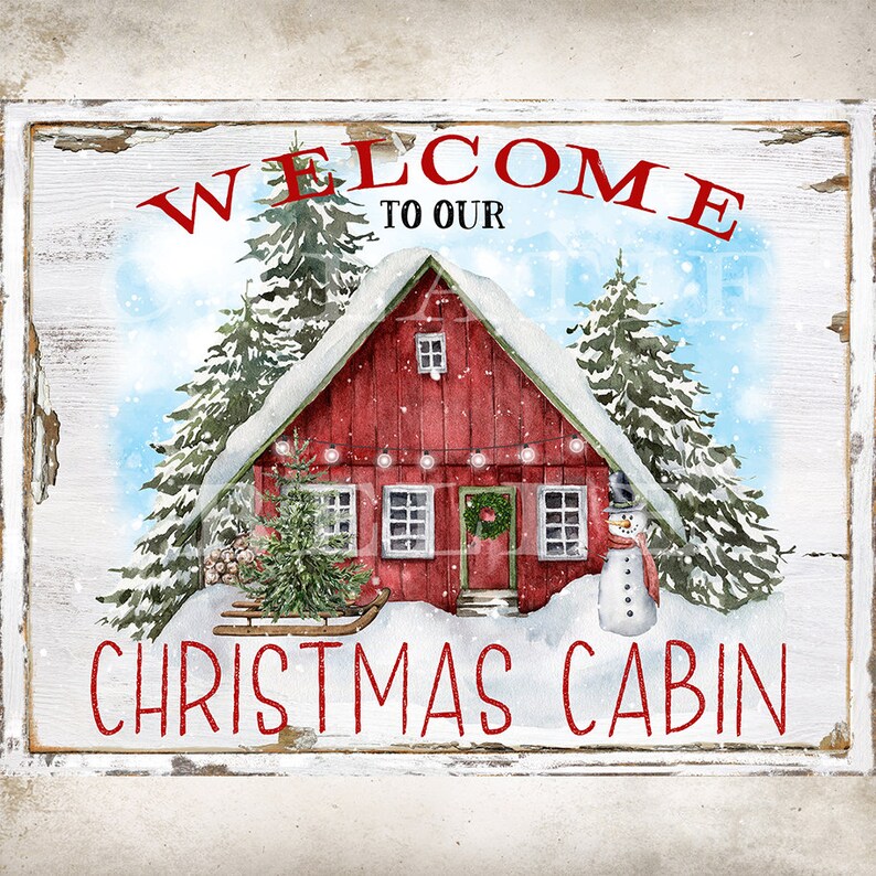 Welcome Christmas Cabin Sign Farmhouse Christmas Wall Art - Etsy