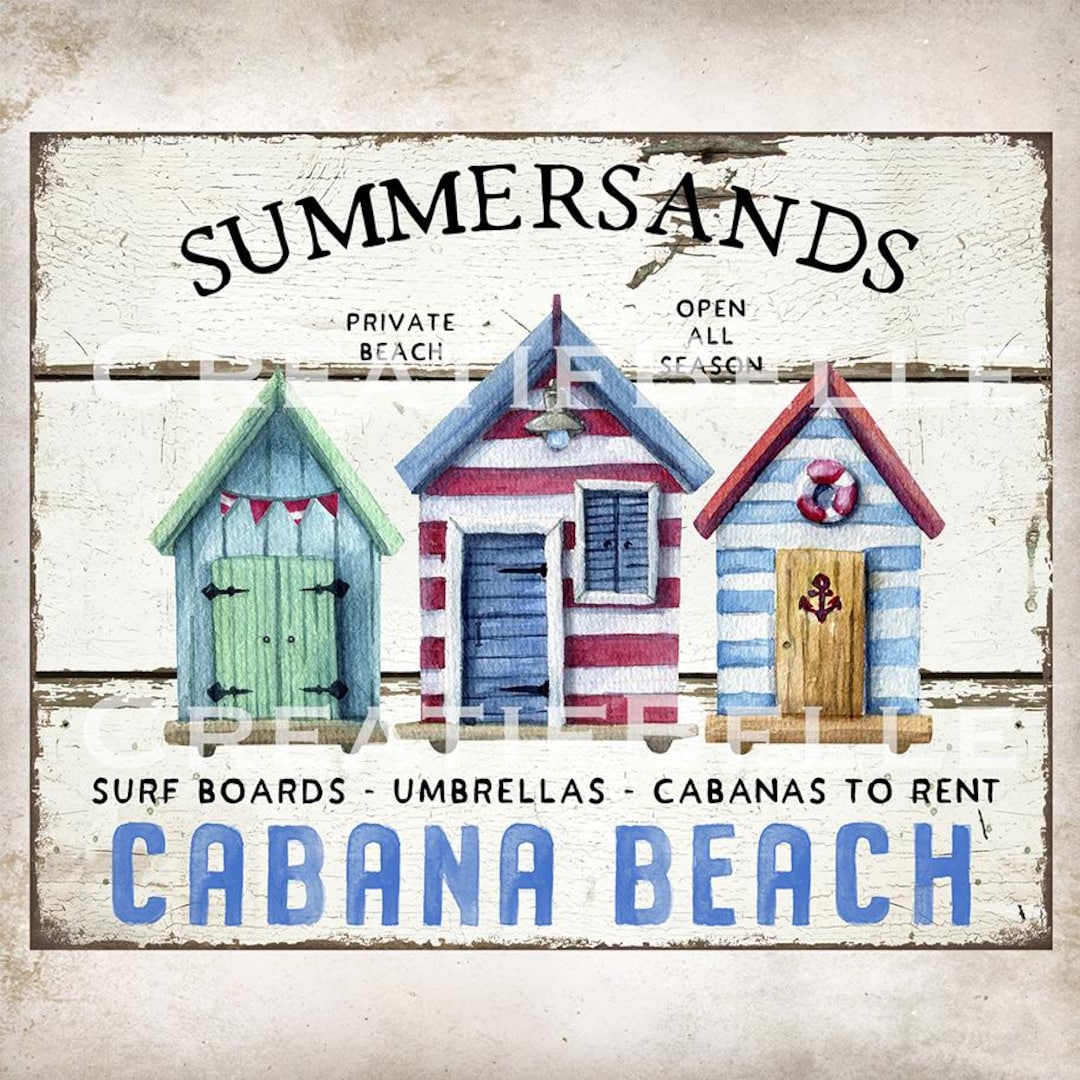 Vintage Summer Beach Cabanas Sign Beach House Wall Art Sign Making ...