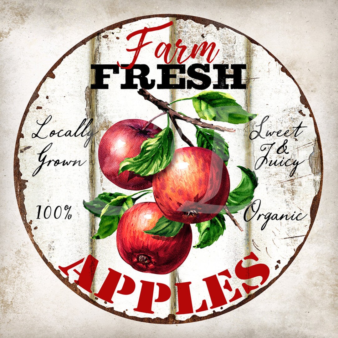 8 Inch Farm Fresh Apples Circle Farmhouse DIY Door Hanger Sign Farm ...